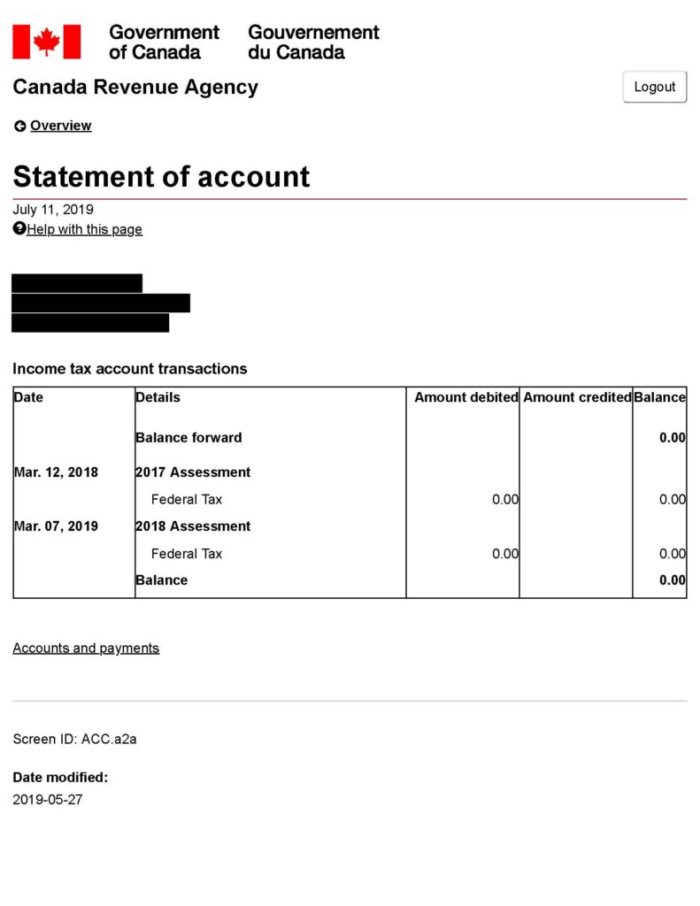 Example CRA Statement of Account - The Woollam Mortgage Team